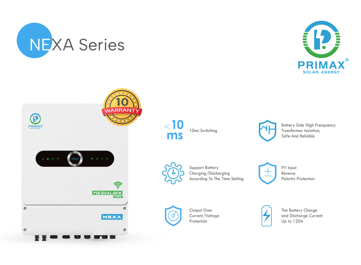 Primax Nexa PSE-DUAL-8KW – Hybrid Solar Inverter – Riayat